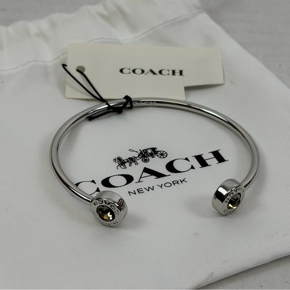Coach | Jewelry | Coach Open Bangle Bracelet Silver Tone Swarovski ...